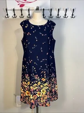 Laura | Dresses | Laura Plus Navy Floral Midi Dress With Yellowpink ...